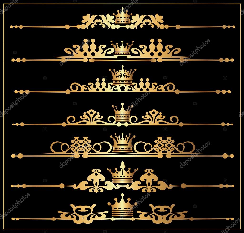 Vector set. Victorian Scrolls and crown. Gold decorative elements ...
