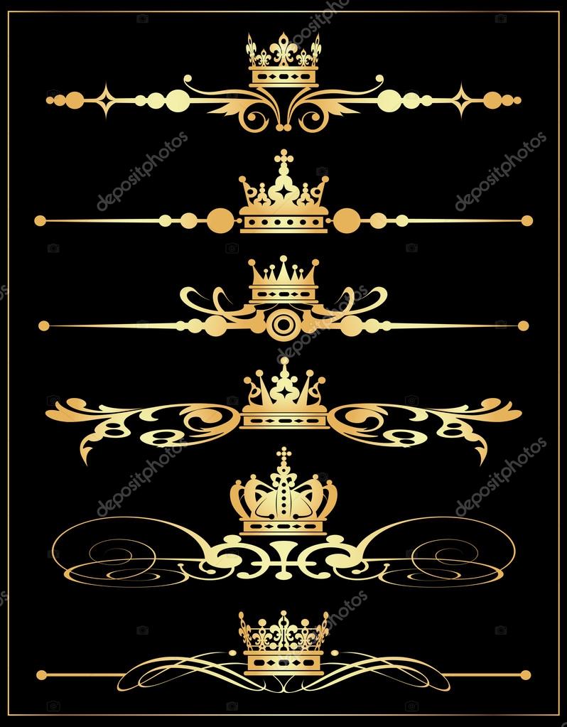 Vector set. Victorian Scrolls and crown. Gold decorative elements ...