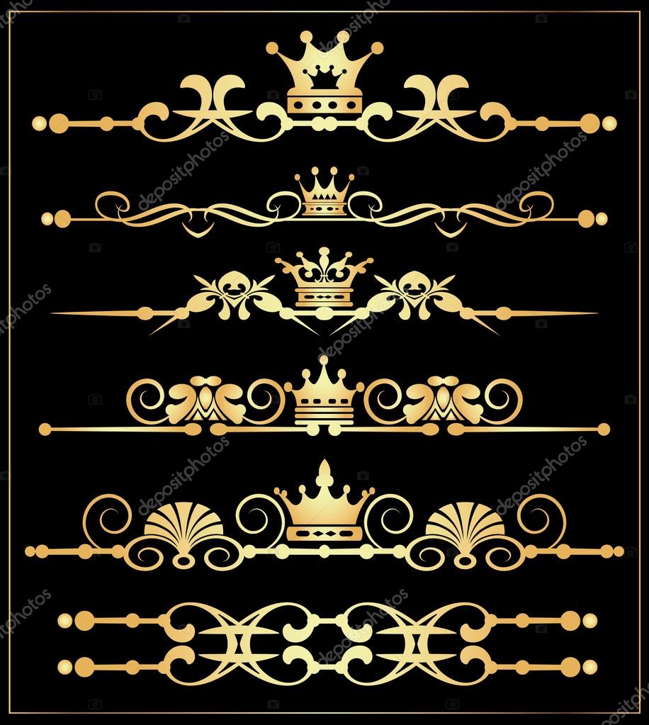 Vector set. Victorian Scrolls and crown. Gold decorative elements ...
