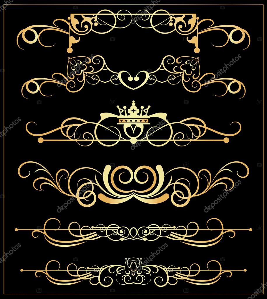 Vector set. Victorian Scrolls and crown. Gold decorative elements ...