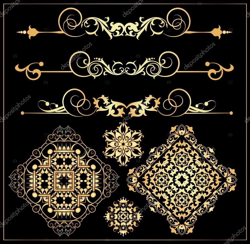 Vector set. Victorian Scrolls and crown. Gold decorative elements ...