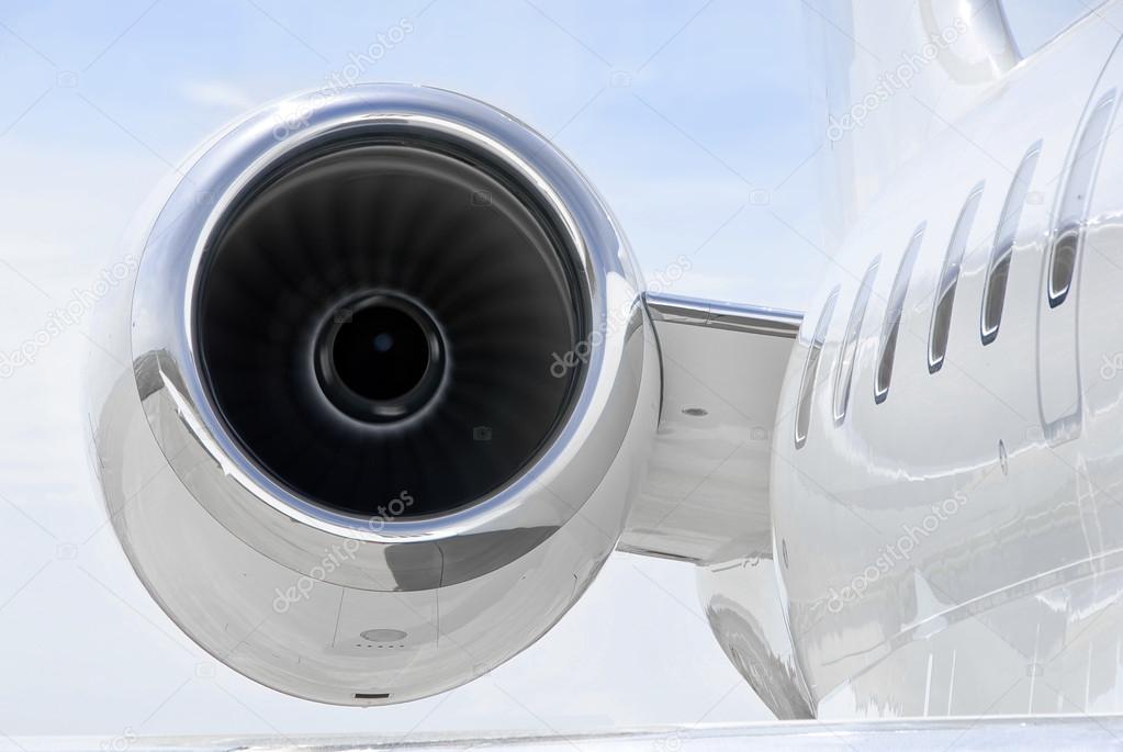 Running Jet Engine on luxury private jet aircraft - Bombardier — Stock ...
