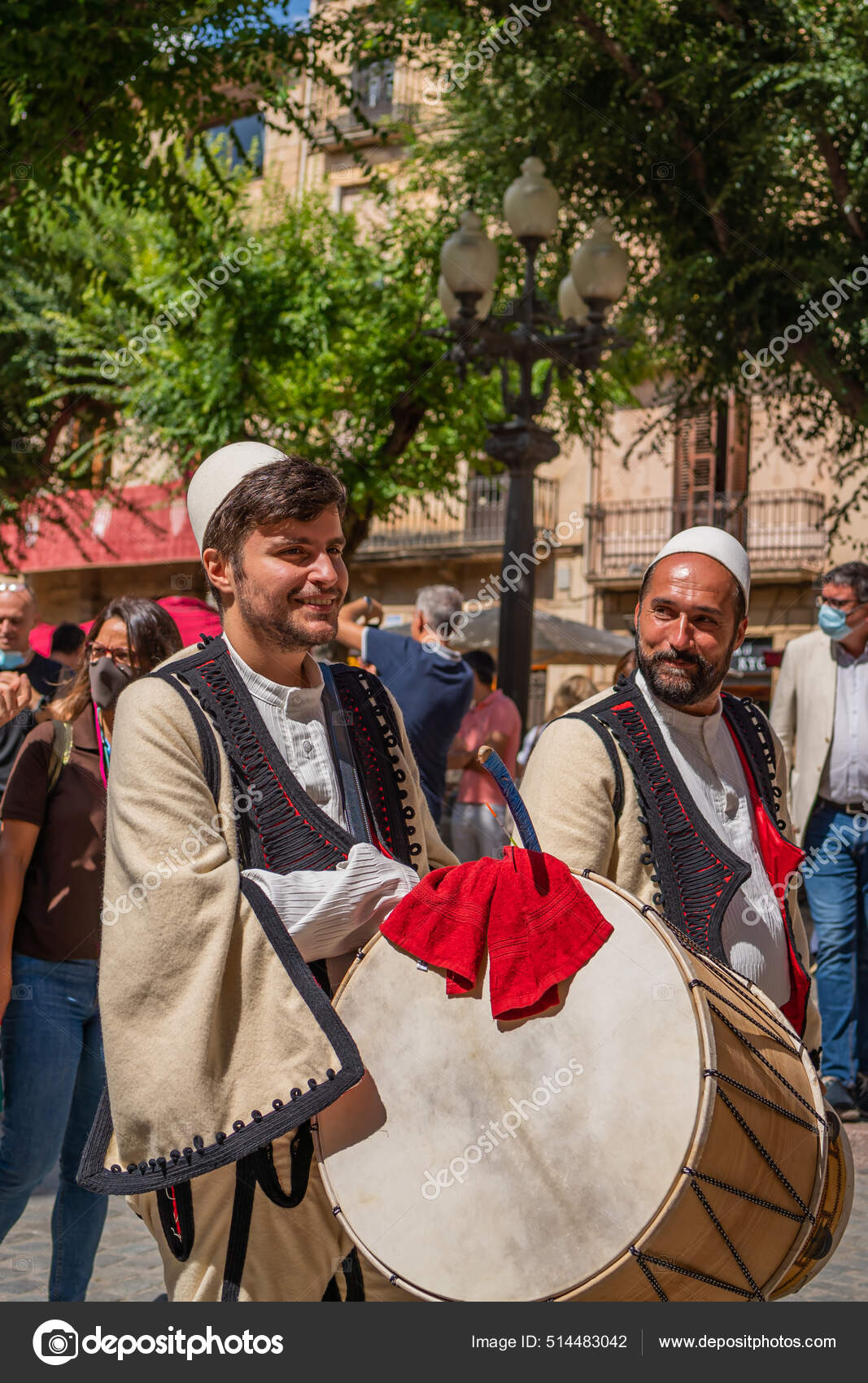 Folk dance from Macedonia in a street folk festival in Montblanc ...