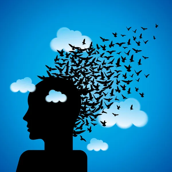 Flying birds to human head. — Stock Vector © arrtfoto #126050022