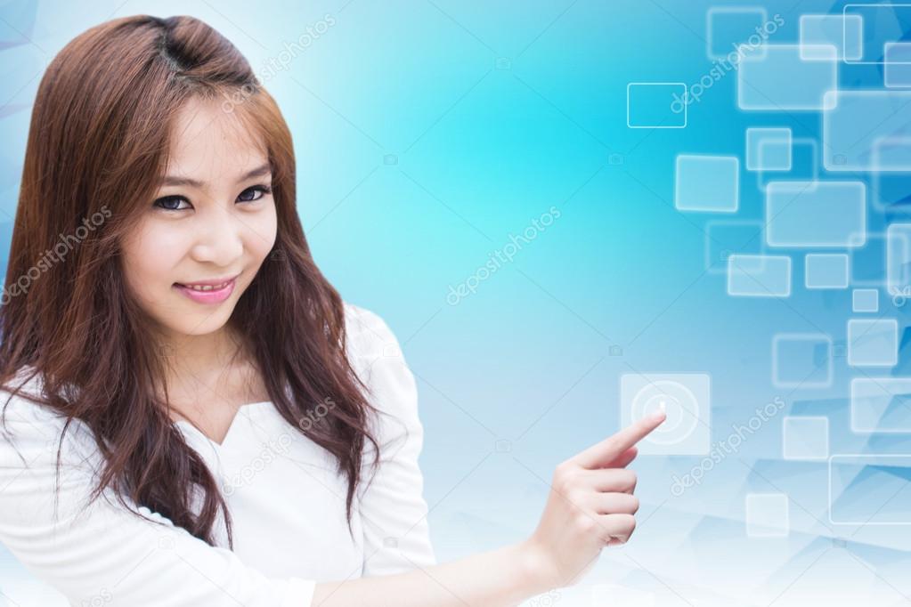Smart Asian Girl With Touch Screen — Stock Photo © lighthouse #30945283