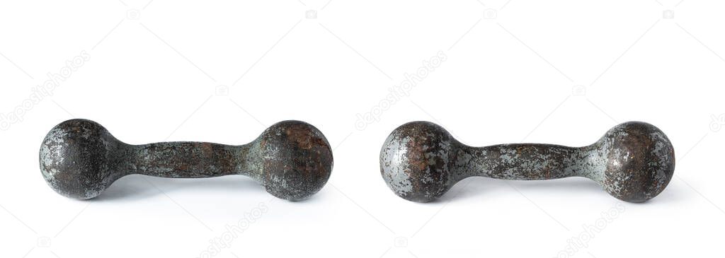 Un par de pesadas pesadas pesas fijas pesadas de hierro fundido ...