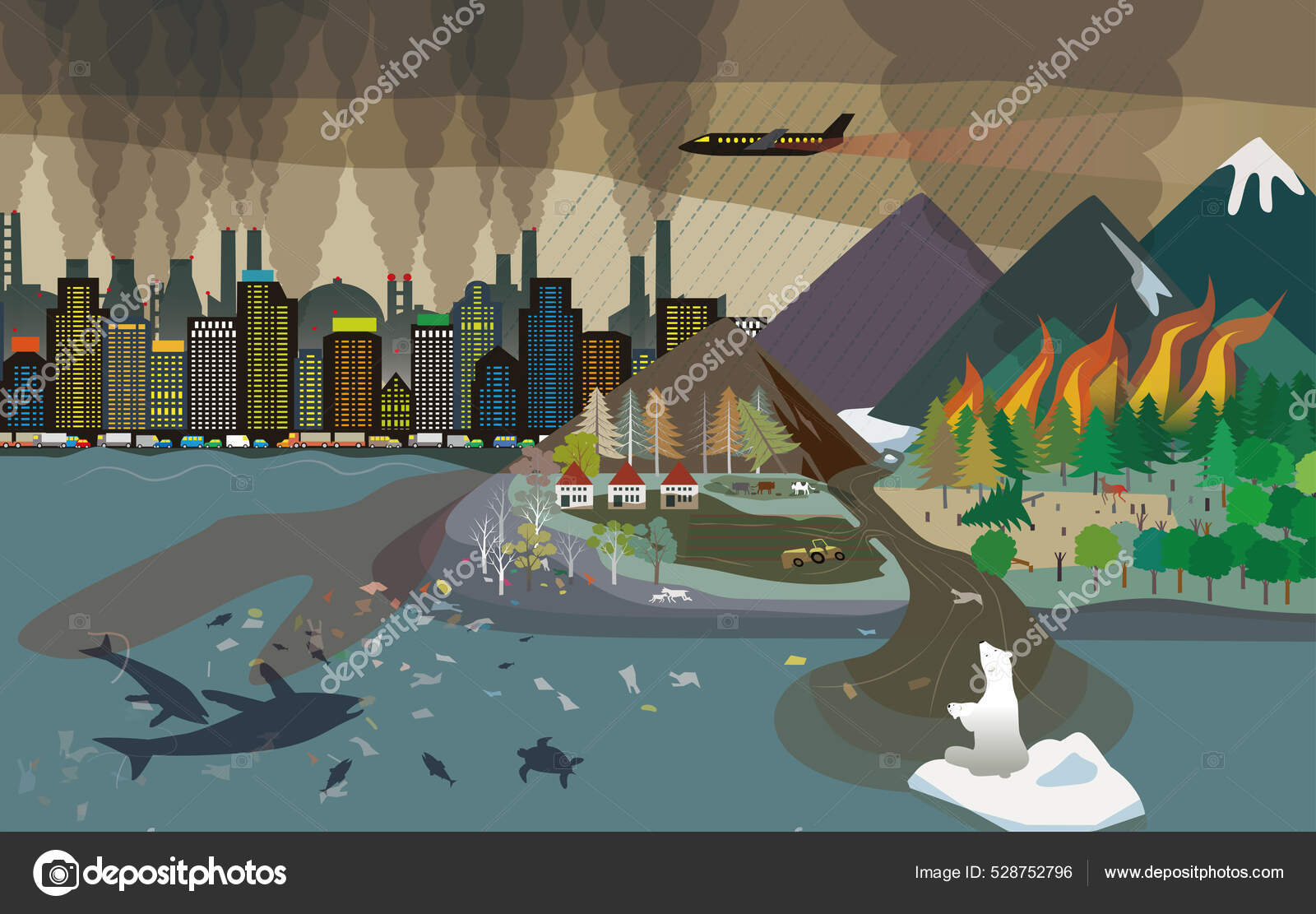 Vector Illustration Image Natural Environment Destroyed Global Warming ...