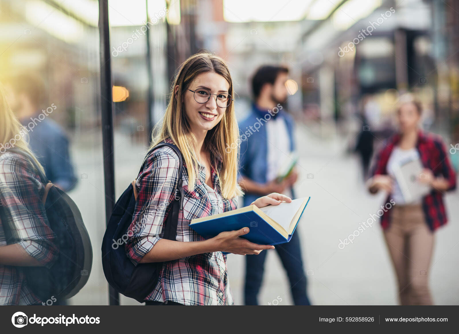 Happy University Student Going Class University Looking Camera — Stock ...