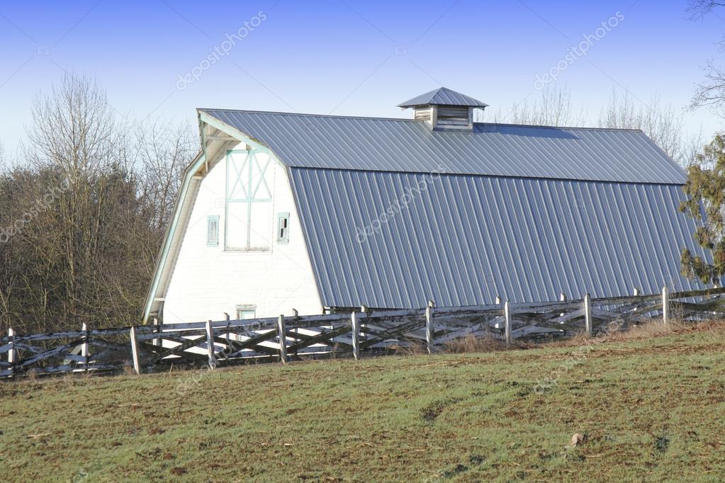 White Barn with Metal Roof Stock Photo by ©modfos 19723607