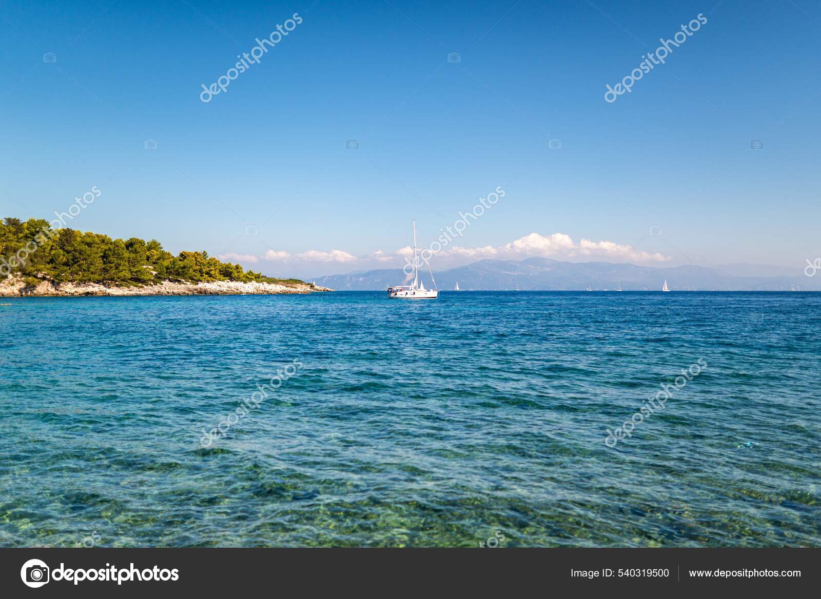 High Rocky Hilly Island Forest Top Shore Corfu Greece Clear Stock Photo ...