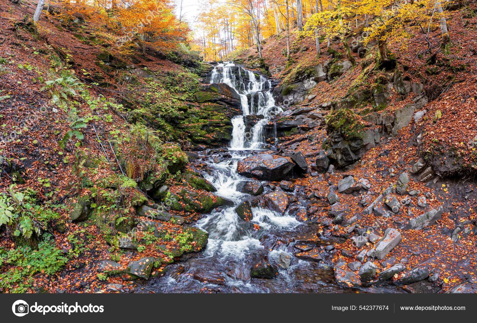 Narrow Waterfall Stream Falling Rocks Stones Mountain Steep Slope ...