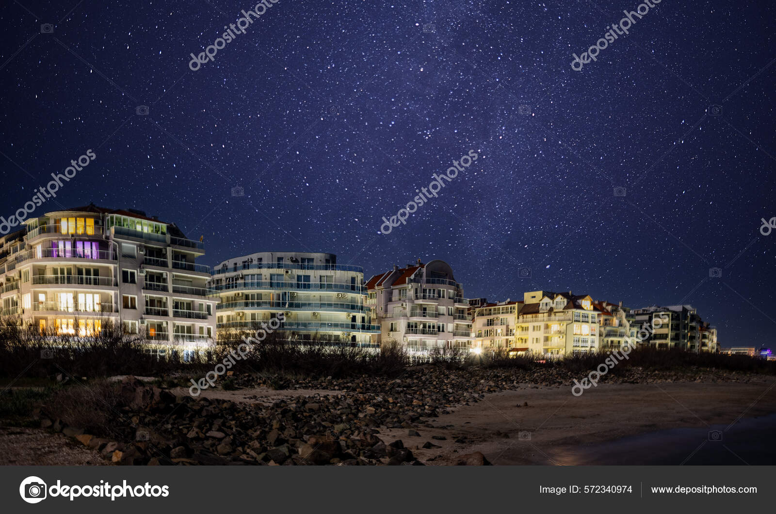 Seaside Resort Calm Town Pomorie Bright Electric Lights Large ...