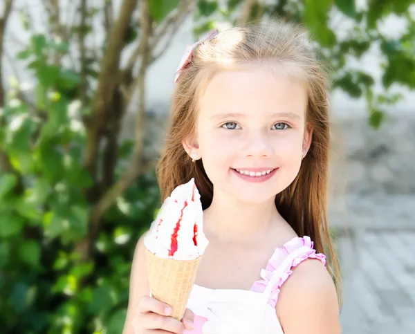 Cute Happy Smiling Little Girl Child Eating Ice Cream Outdoor Stock ...