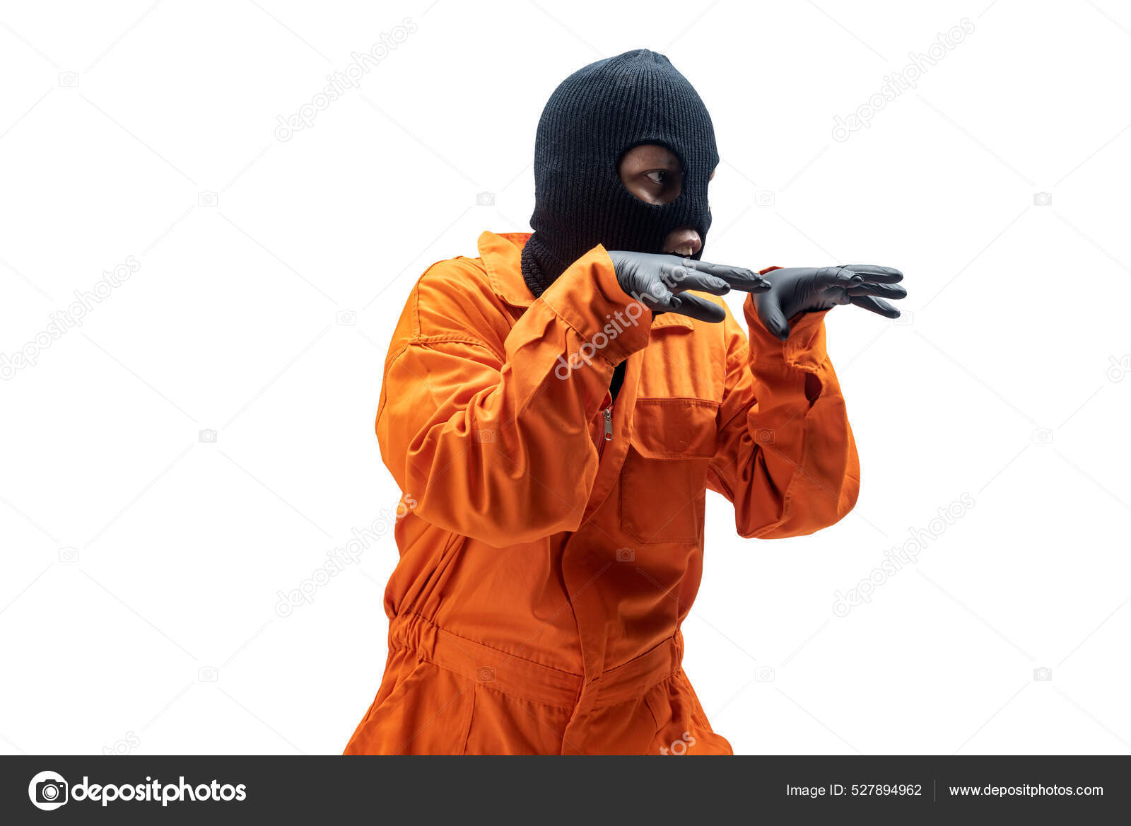 Criminal Man Hidden Mask Prisoner Uniform Isolated White Background ...