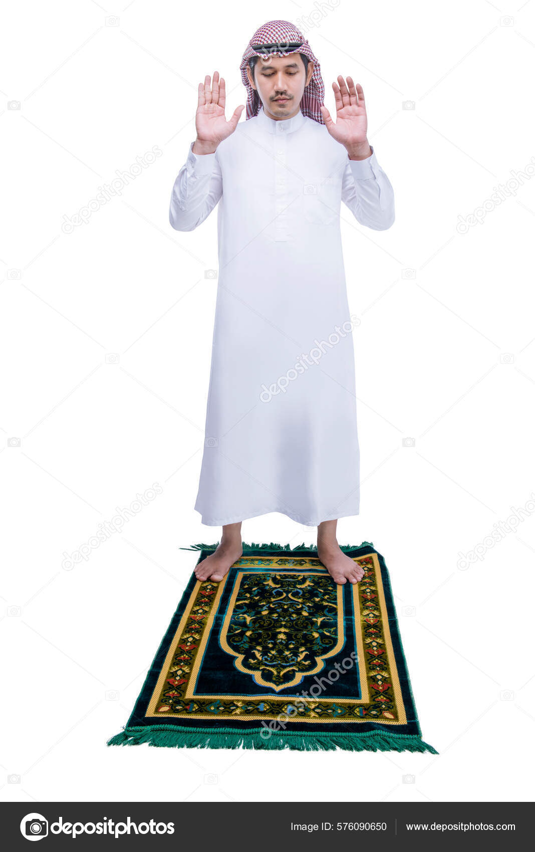 Muslim Man Keffiyeh Agal Praying Position Salat Prayer Rug Isolated ...
