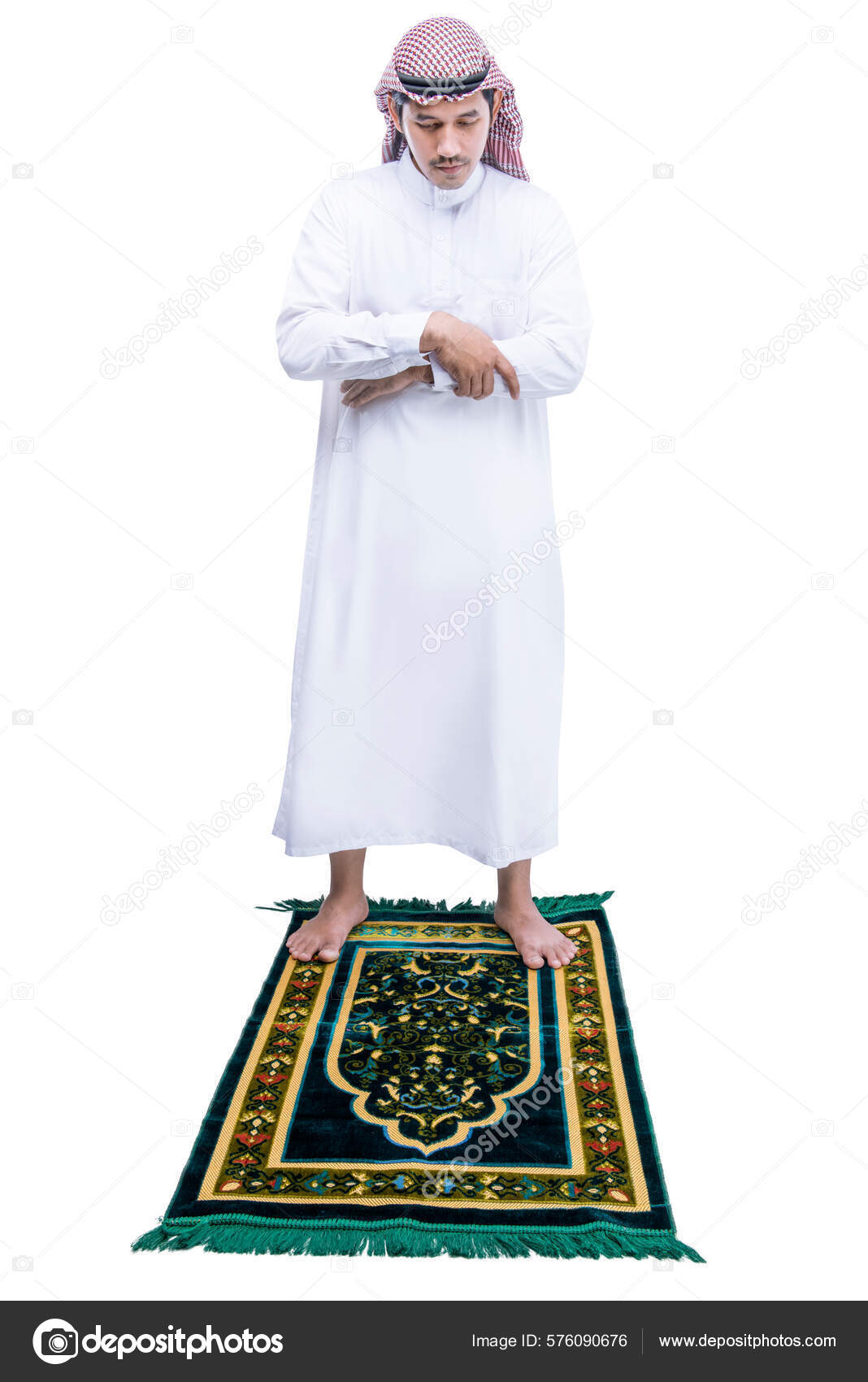 Muslim Man Keffiyeh Agal Praying Position Salat Prayer Rug Isolated ...