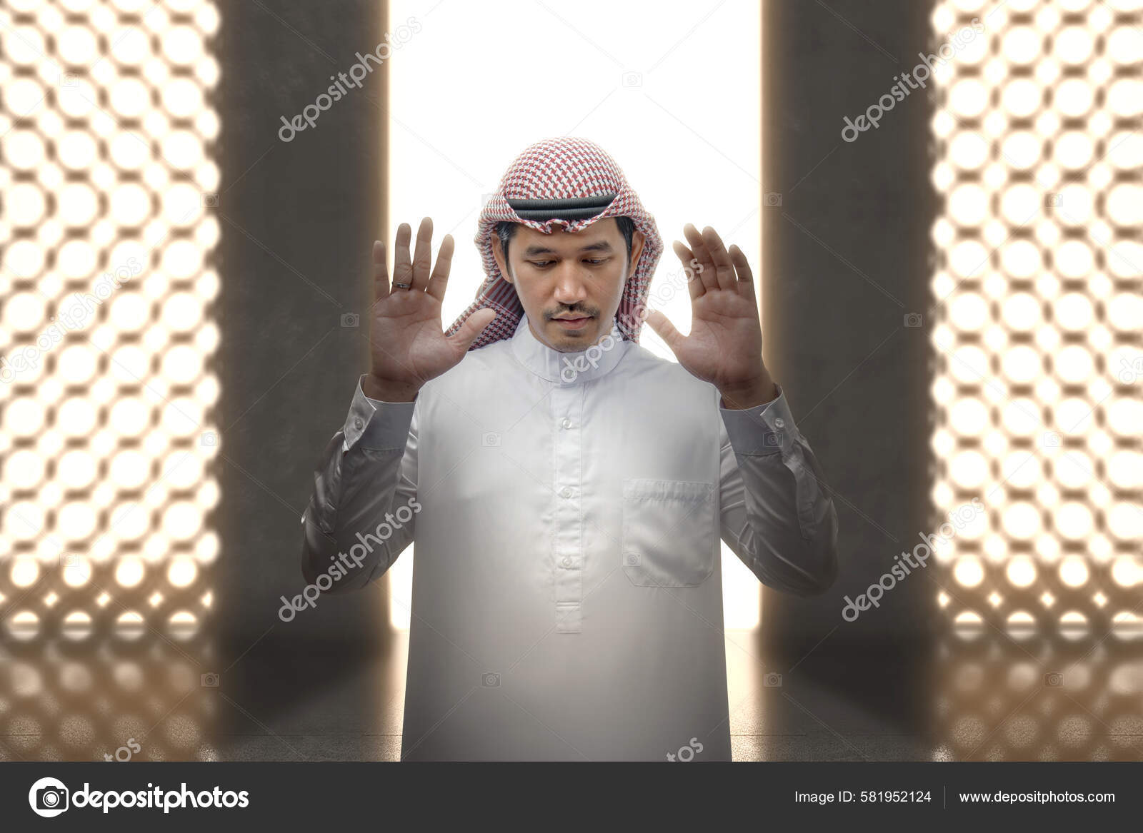 Muslim Man Keffiyeh Agal Praying Position Salat Mosque — Stock Photo ...