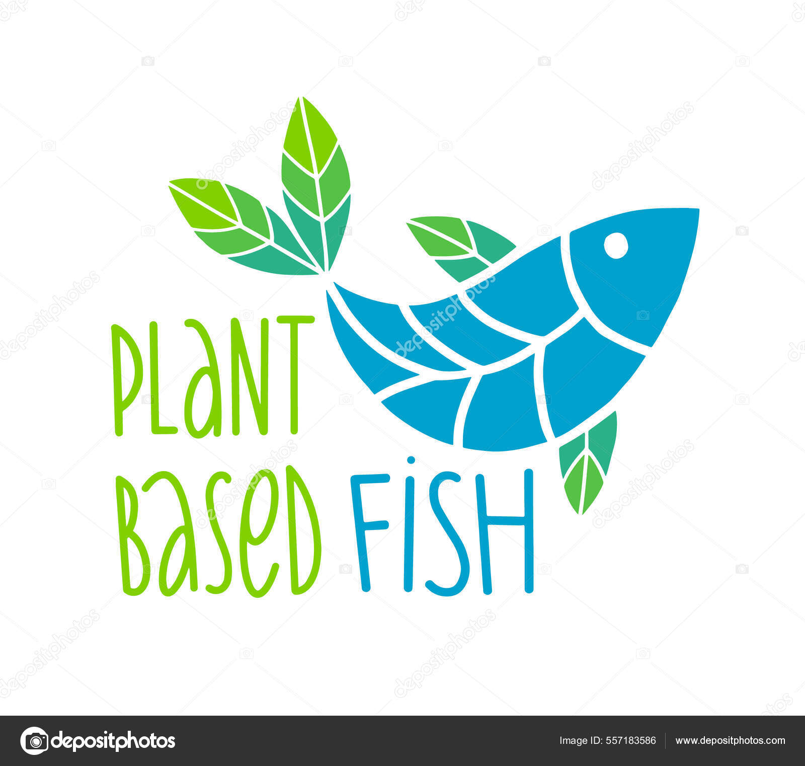 Plant based fish concept. Vegan product. fish fins in the form of plant ...