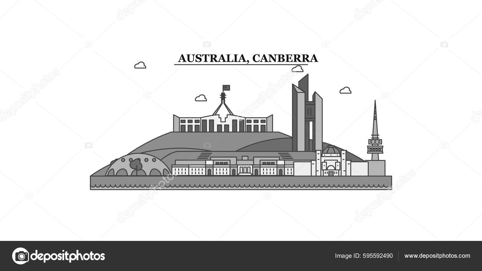 Australia Canberra City Isolated Skyline Vector Illustration Travel ...