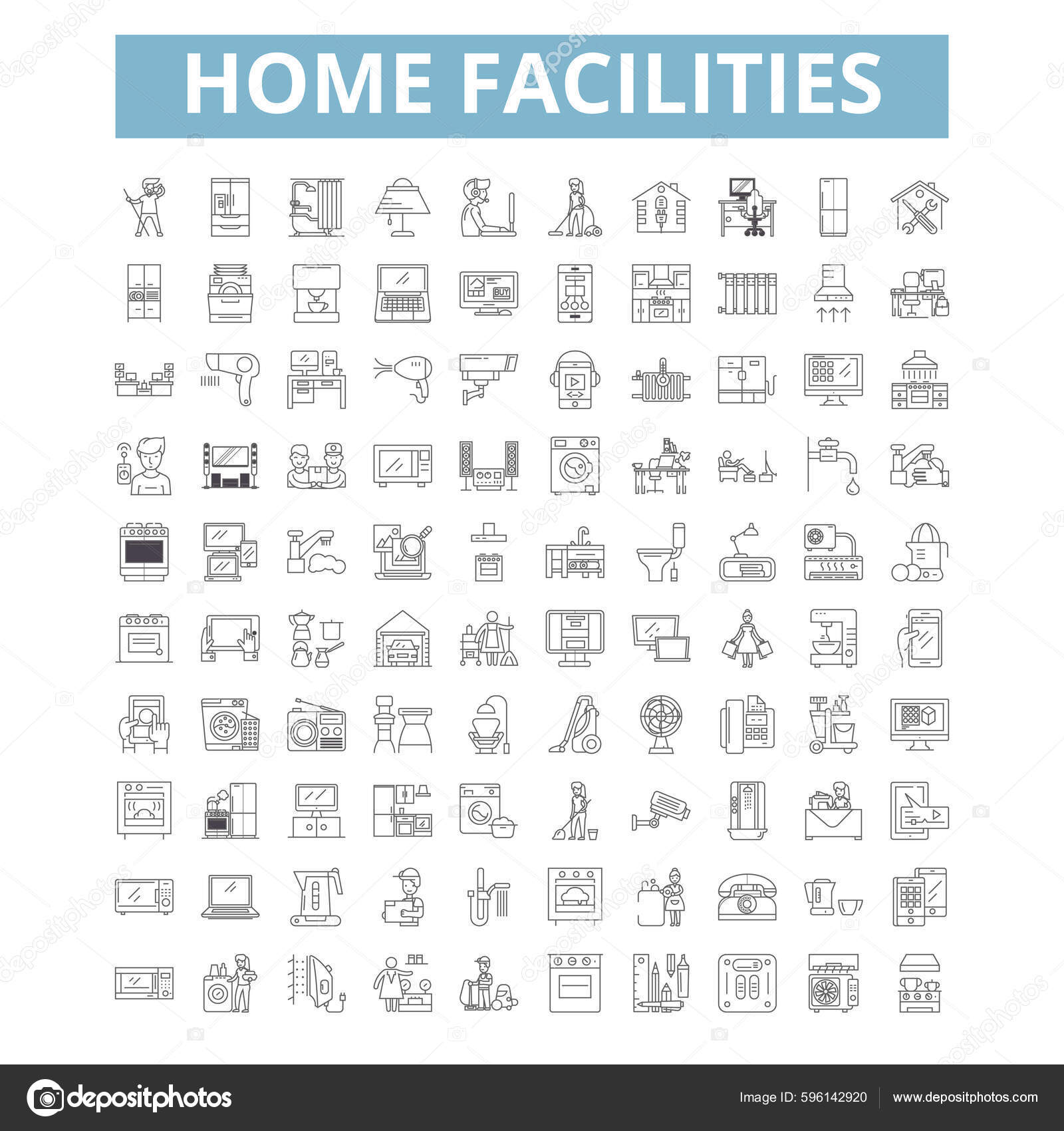 Home Facilities Icons Line Signs Web Symbols Set Vector Isolated Vector ...