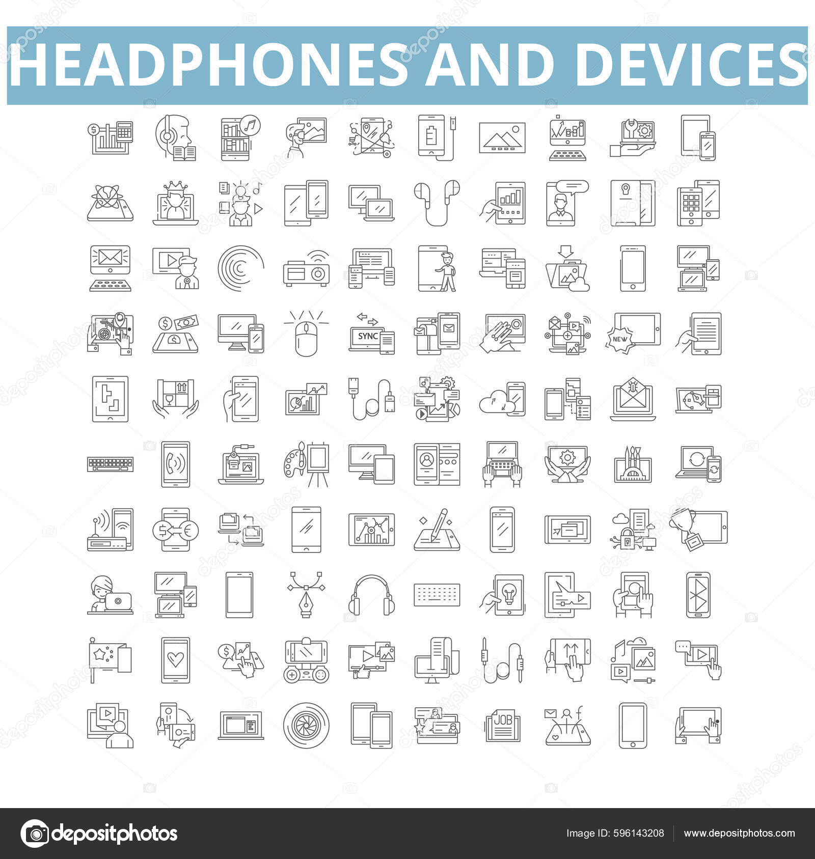 Headphones Devices Icons Line Signs Web Symbols Set Vector Isolated ...
