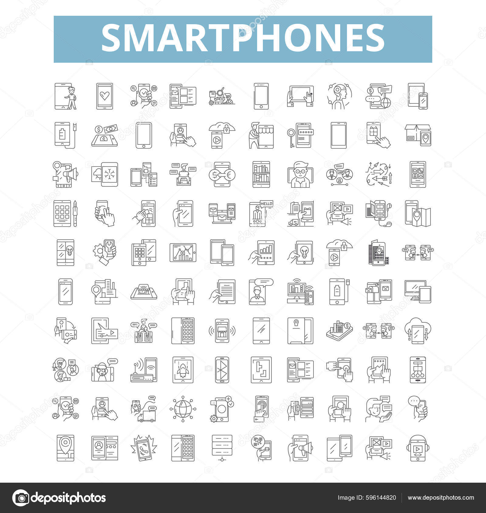 Smartphones Icons Line Signs Web Symbols Set Vector Isolated ...