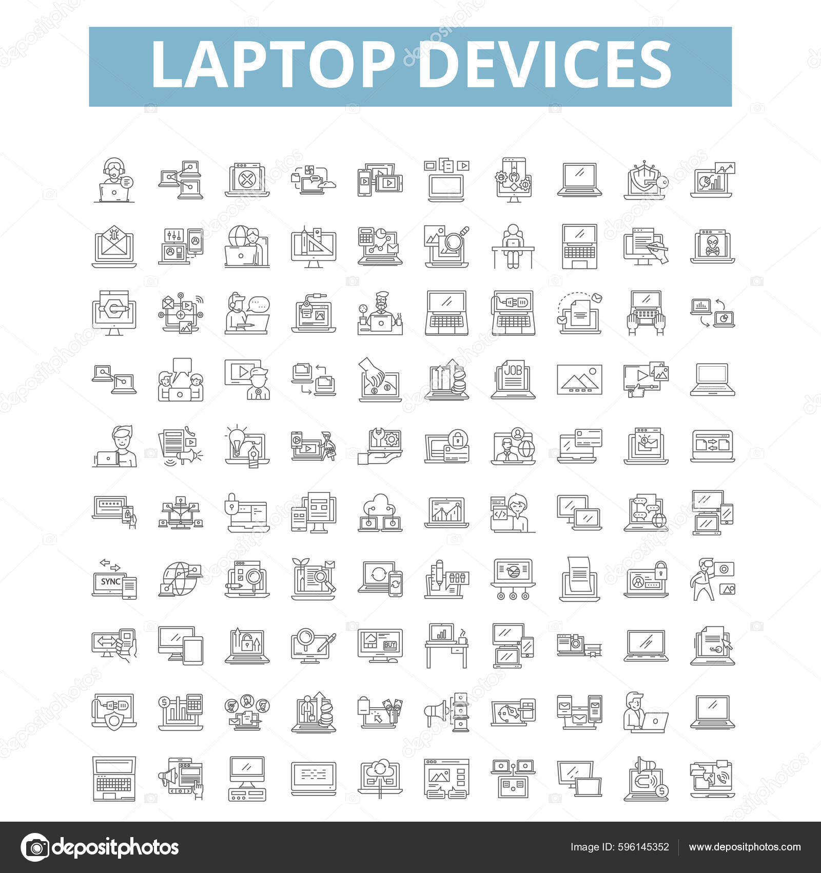 Laptop Devices Icons Line Signs Web Symbols Set Vector Isolated Stock ...
