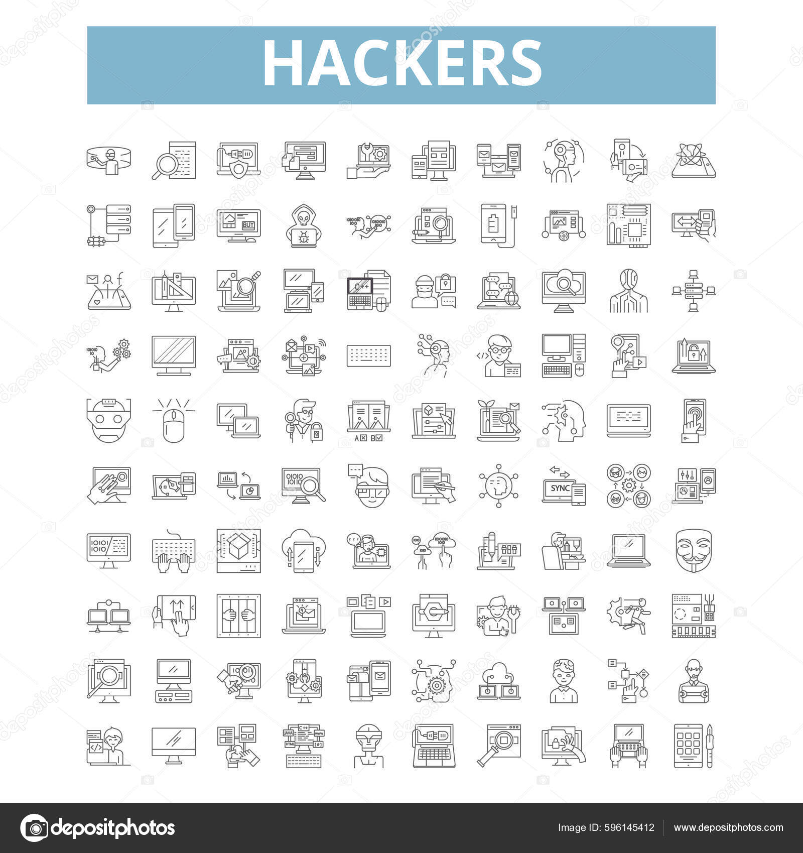 Hackers Icons Line Signs Web Symbols Set Vector Isolated Illustration Stock Vector by ...