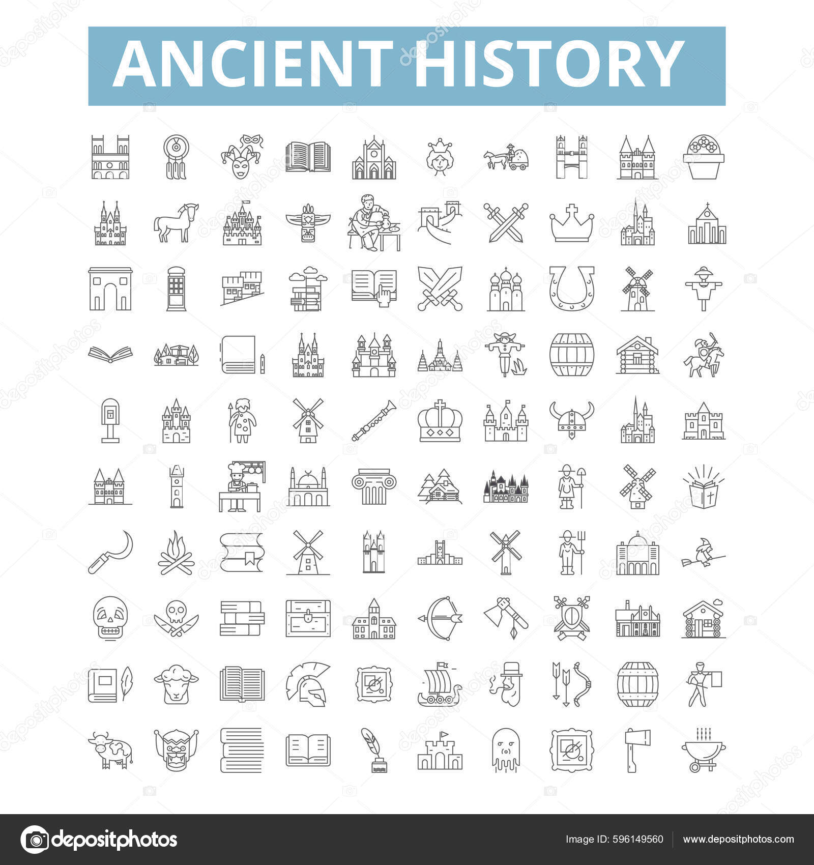 Ancient History Icons Line Signs Web Symbols Set Vector Isolated Stock ...