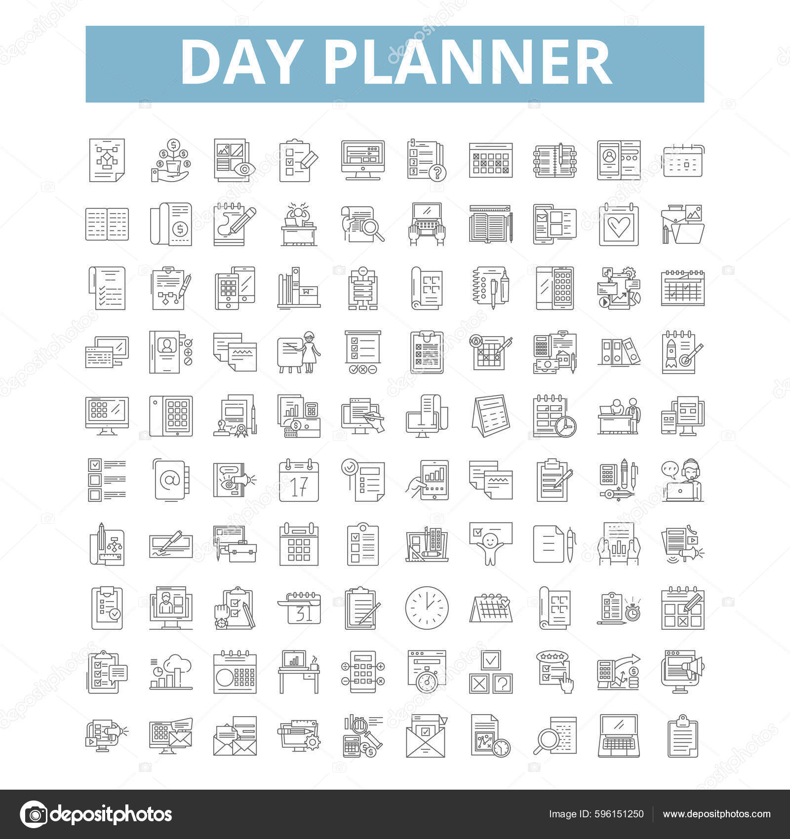 Day Planner Icons Line Signs Web Symbols Set Vector Isolated Stock ...