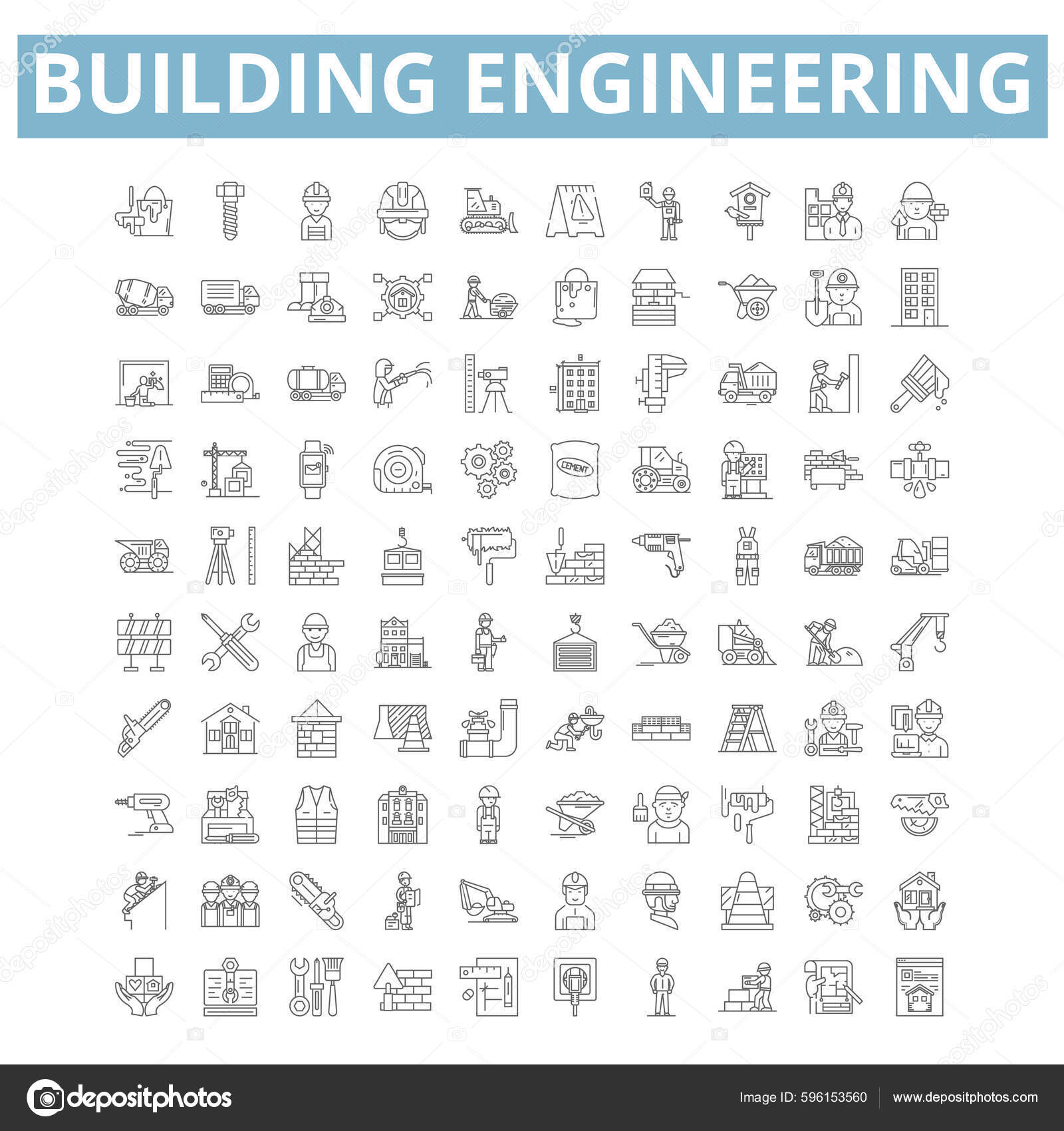 Building Engineering Icons Line Signs Web Symbols Set Vector Isolated ...