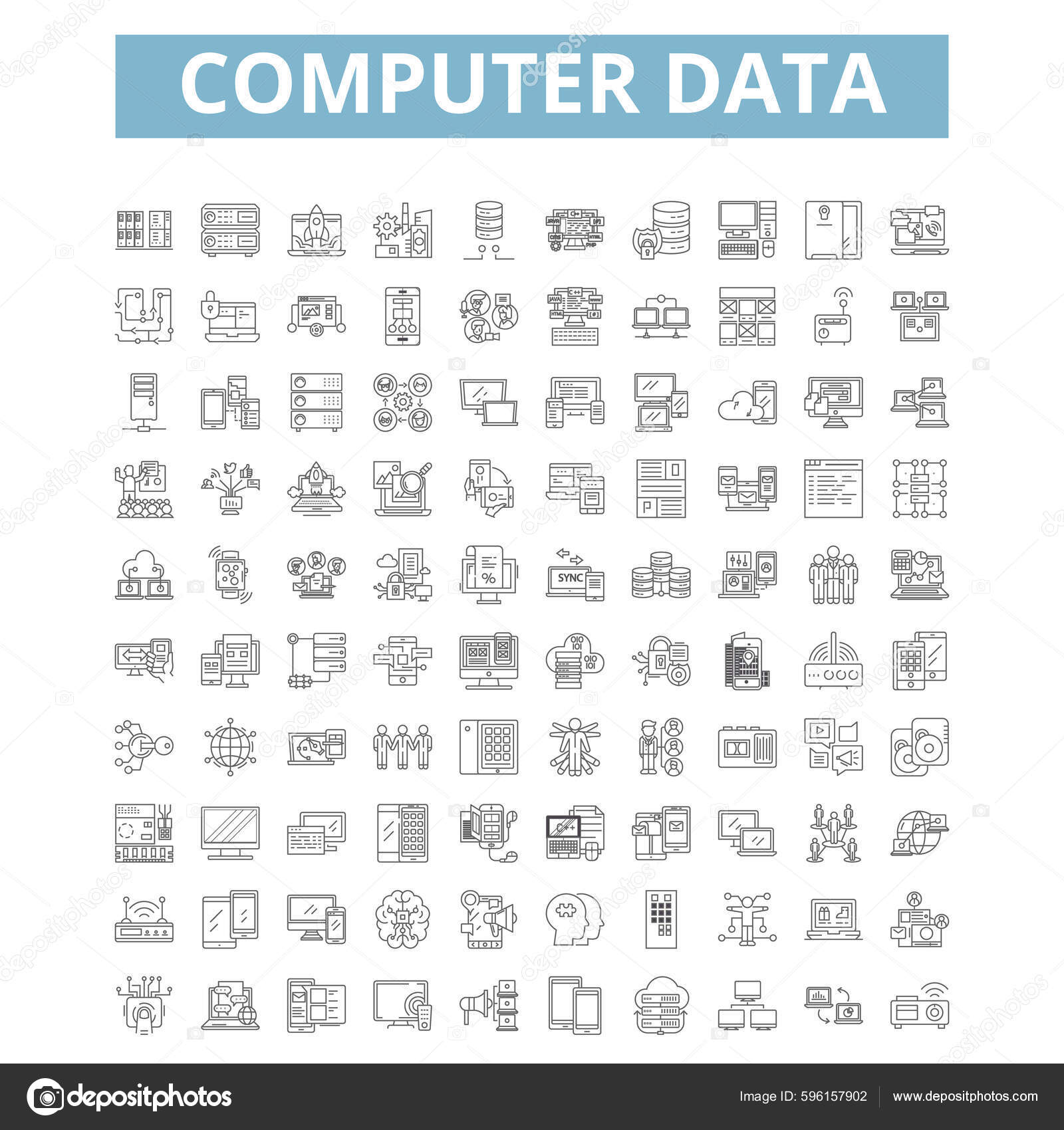 Computer Data Icons Line Signs Web Symbols Set Vector Isolated Vetor de ...