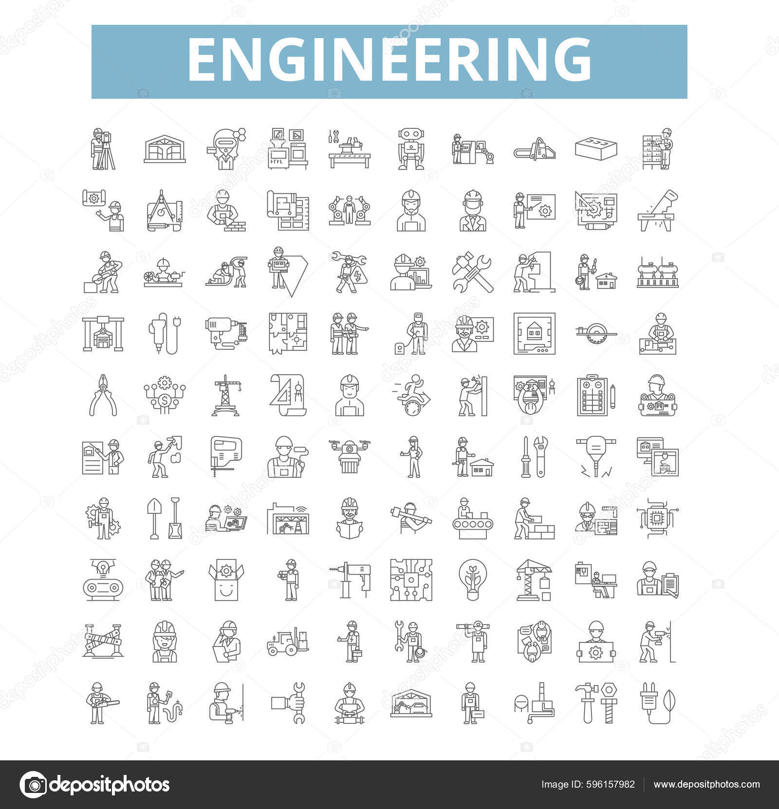 Engineering Icons Line Signs Web Symbols Set Vector Isolated ...