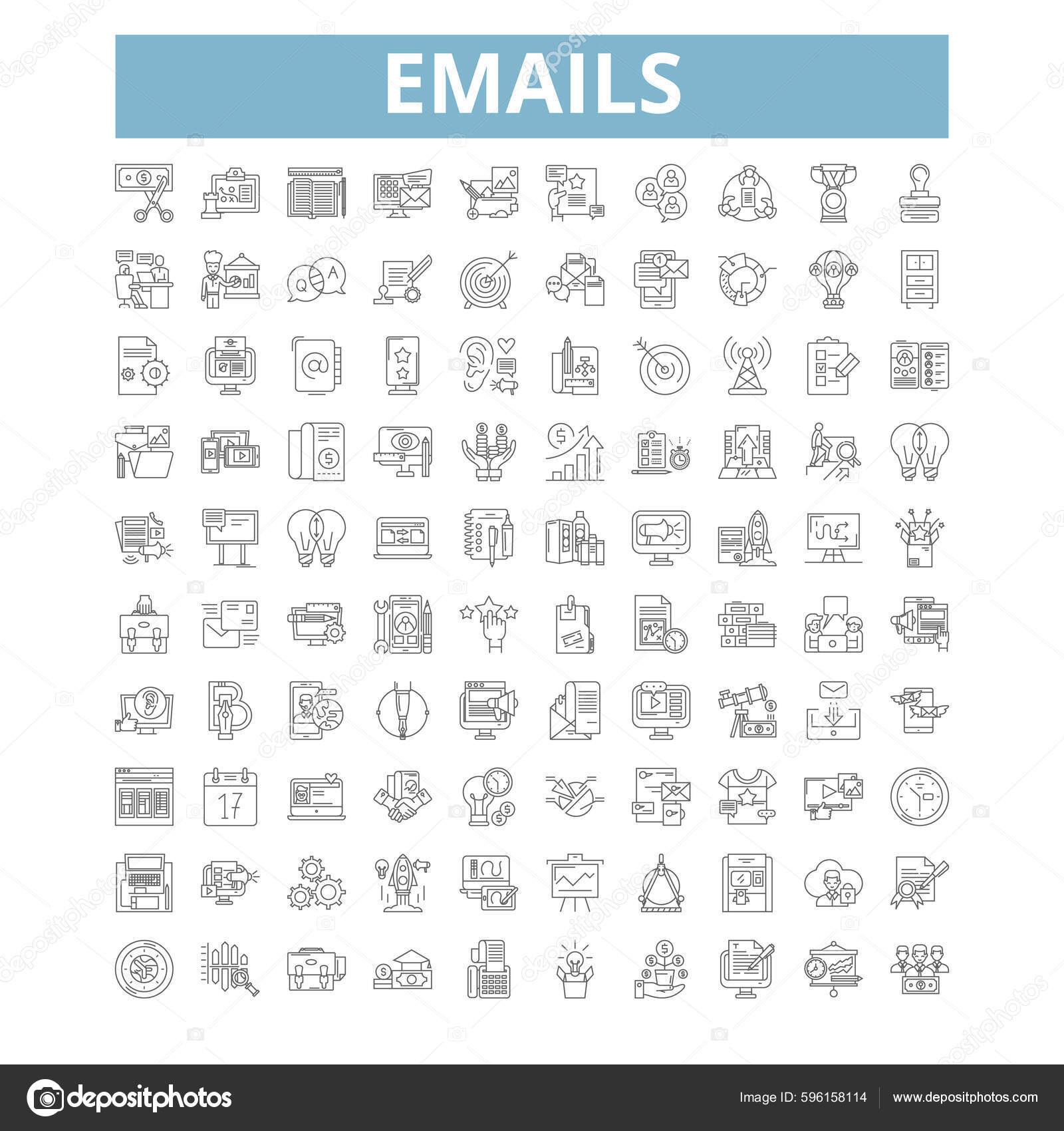Emails Icons Line Signs Web Symbols Set Vector Isolated Illustration ...