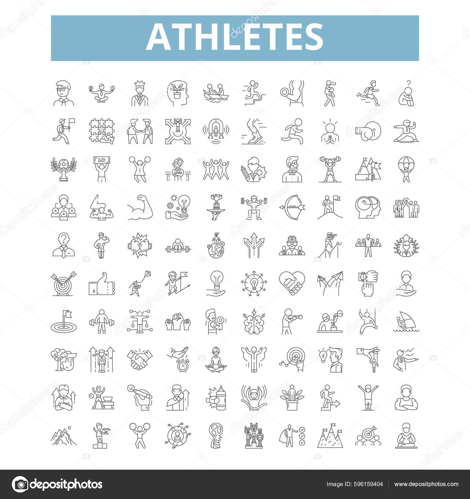 Athletes Icons Line Signs Web Symbols Set Vector Isolated Illustration ...