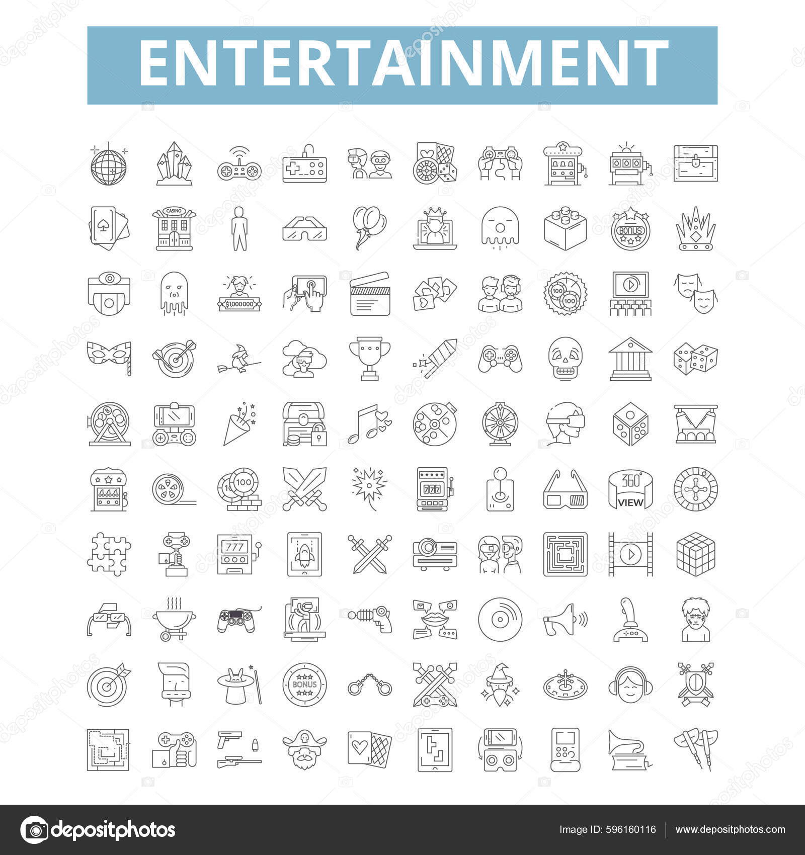 Entertainment Icons Line Signs Web Symbols Set Vector Isolated ...