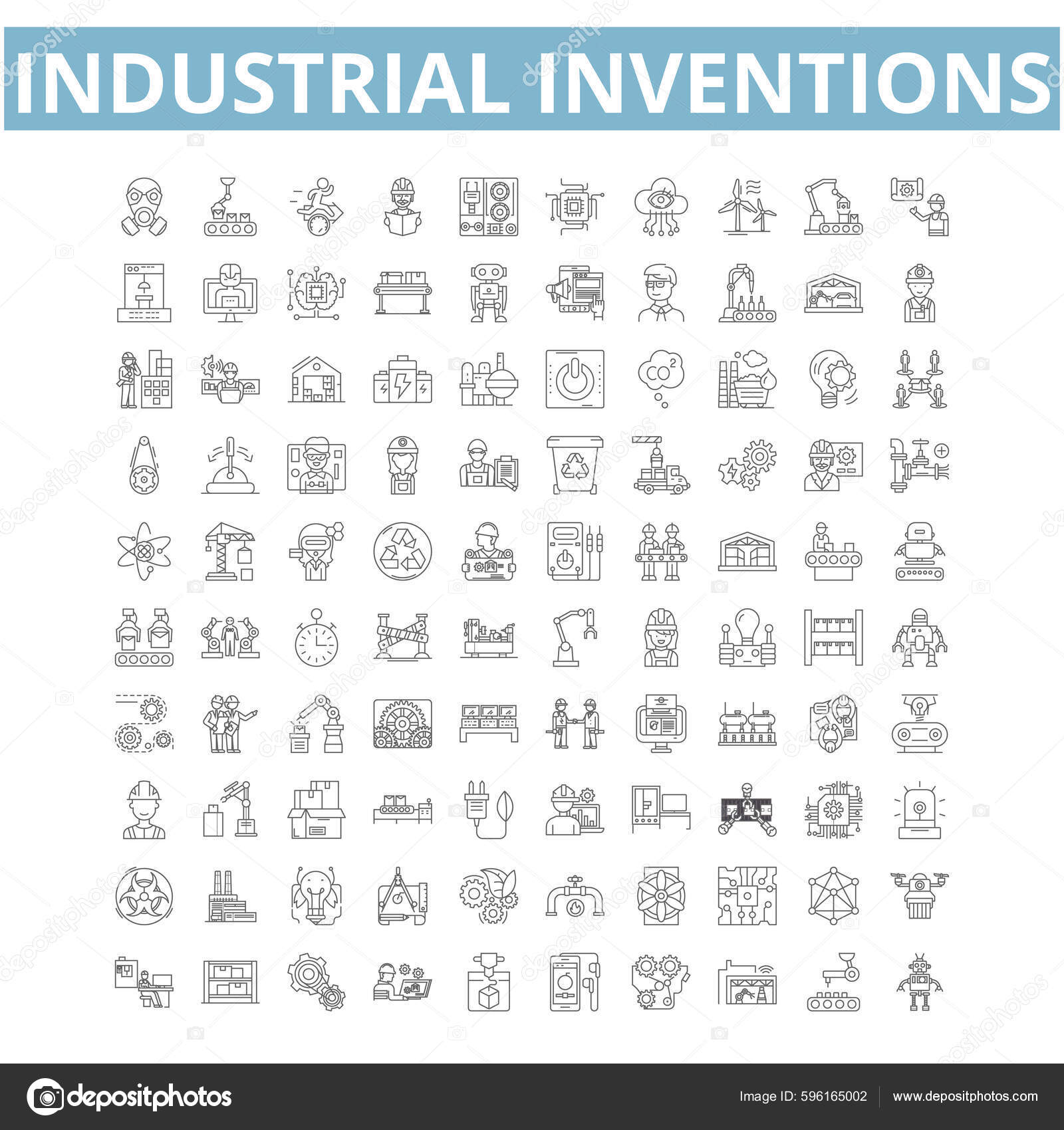 Industrial Inventions Icons Line Signs Web Symbols Set Vector Isolated ...