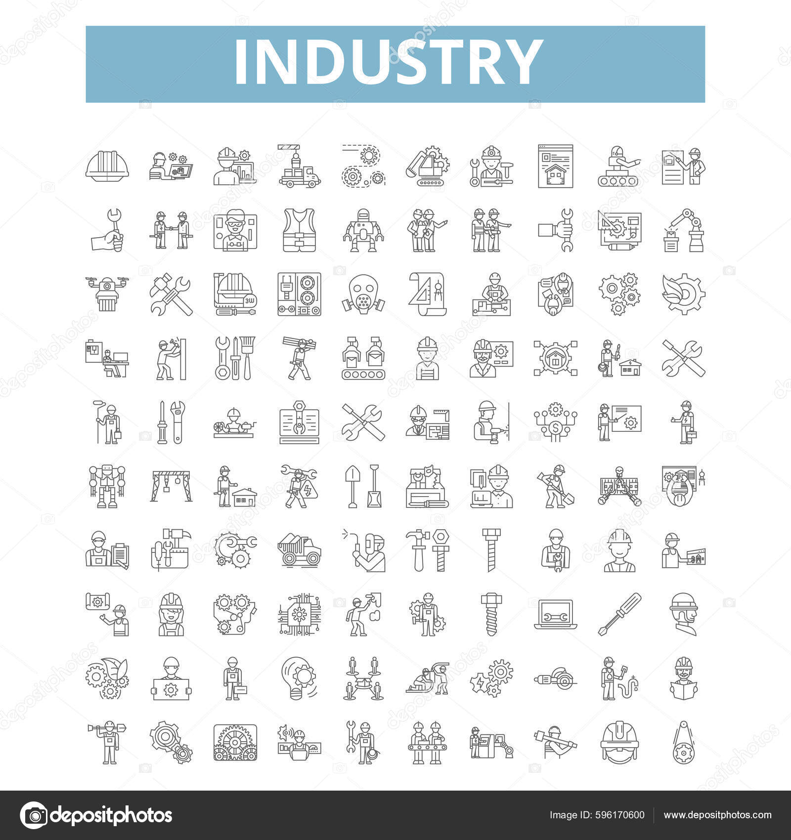 Industry Icons Line Signs Web Symbols Set Vector Isolated Illustration ...