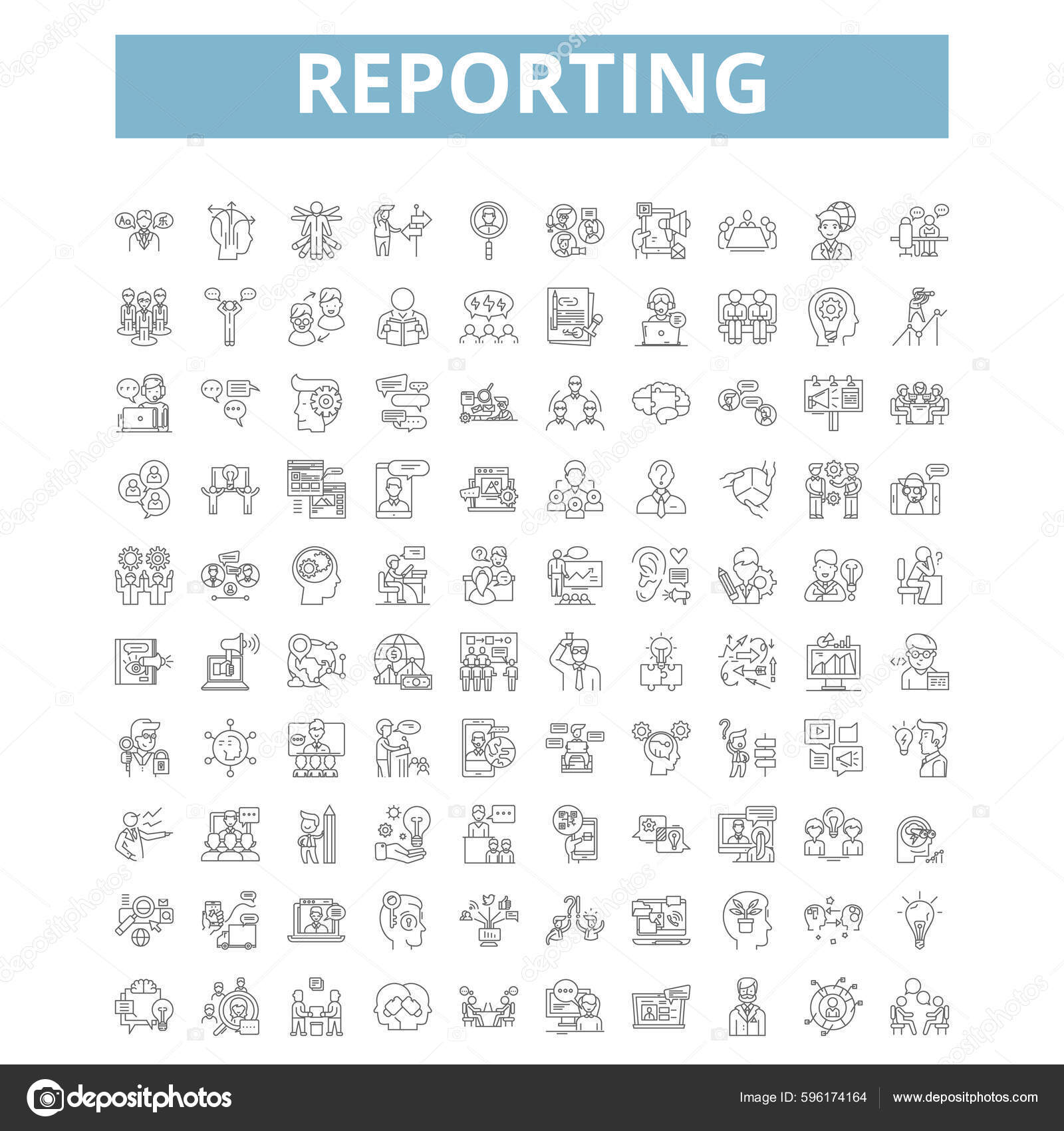 Reporting Icons Line Signs Web Symbols Set Vector Isolated Illustration ...