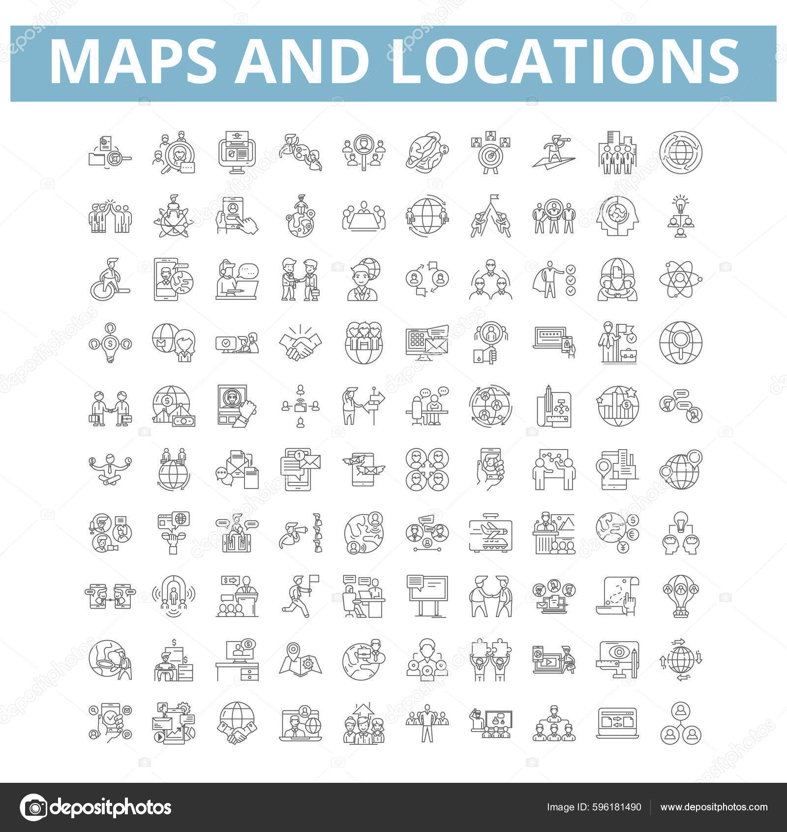 Maps Location Icons Line Signs Web Symbols Set Vector Isolated Stock ...