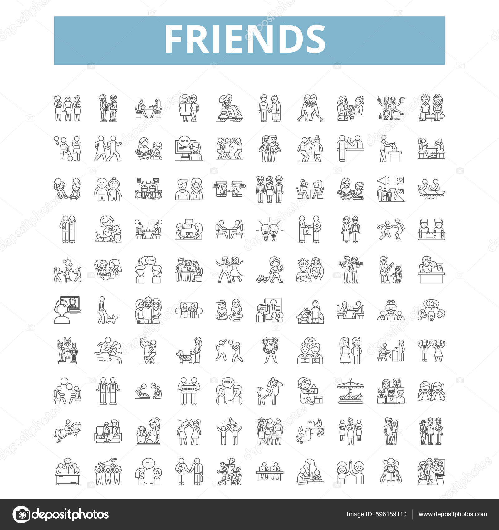 Friends Icons Line Signs Web Symbols Set Vector Isolated Illustration ...