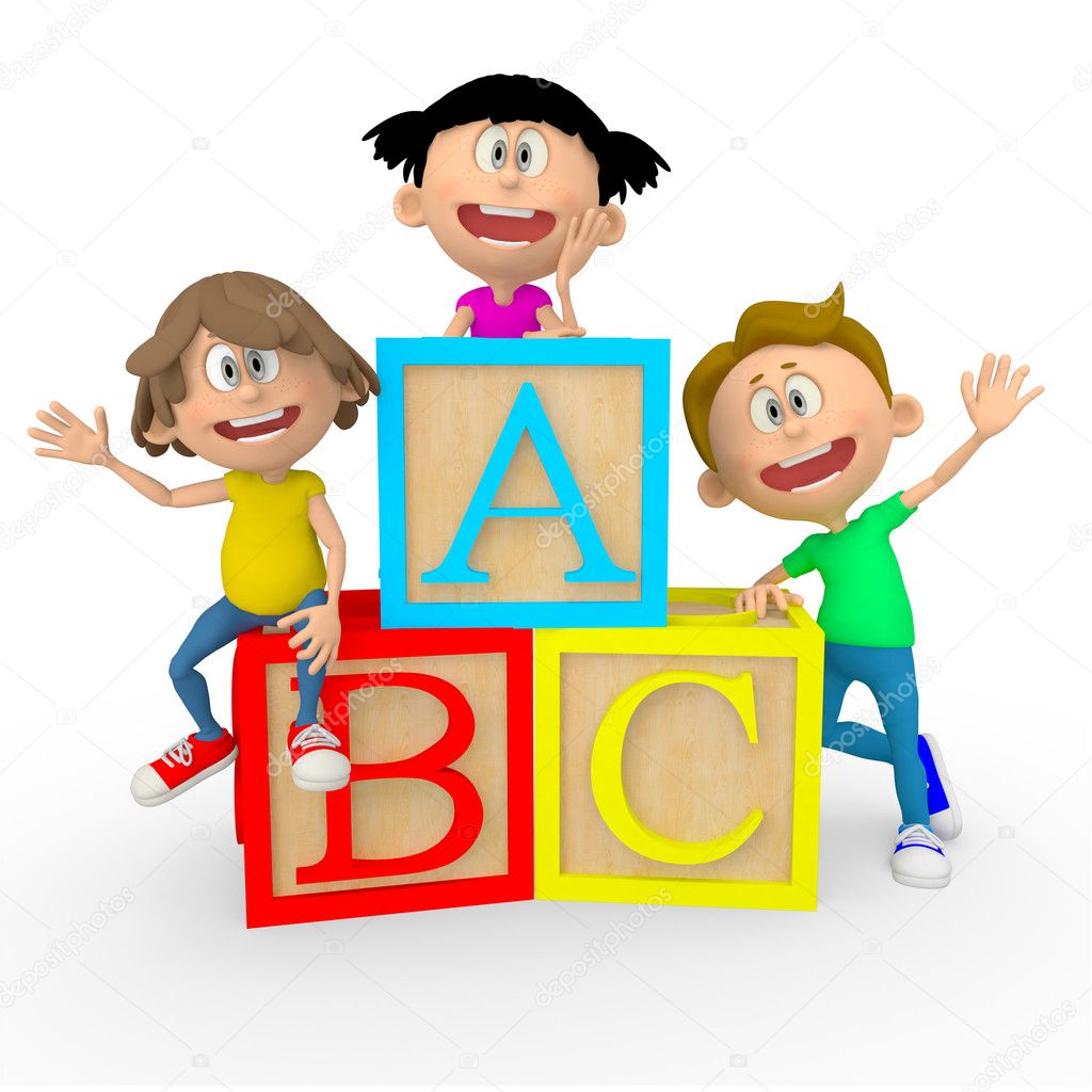 Niños 3D con abc cubos 3d niños con cubos de abc — Foto stock © andresr ...