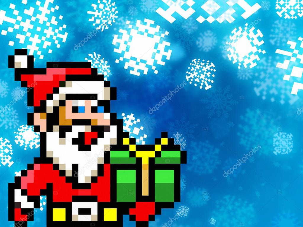 Santa claus retro pixel game 8-bit style background Stock Photo by ...