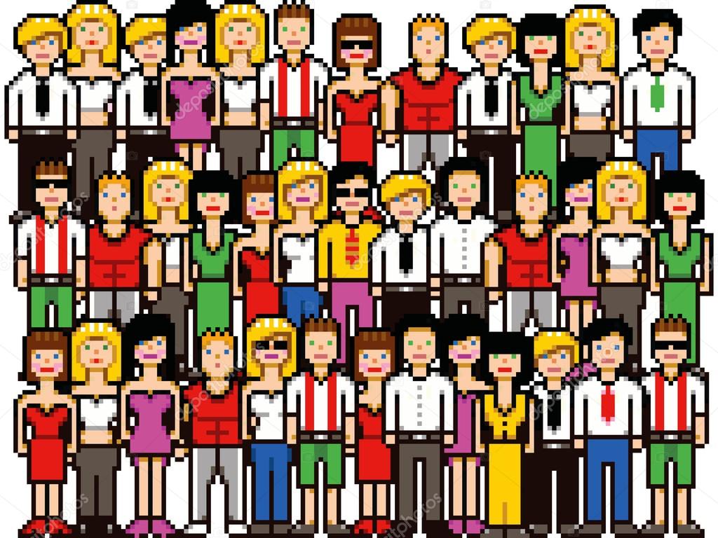 Set of pixel art people crowd vector illustration — Stock Vector ...