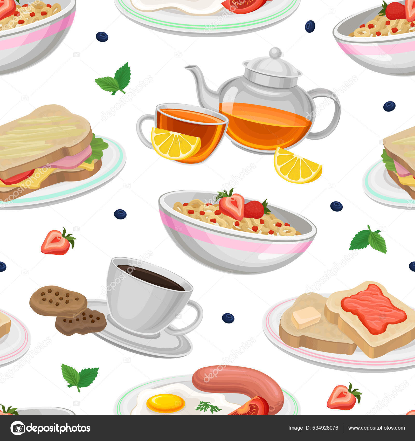 Breakfast food seamless pattern. Fresh and nutritious morning food ...