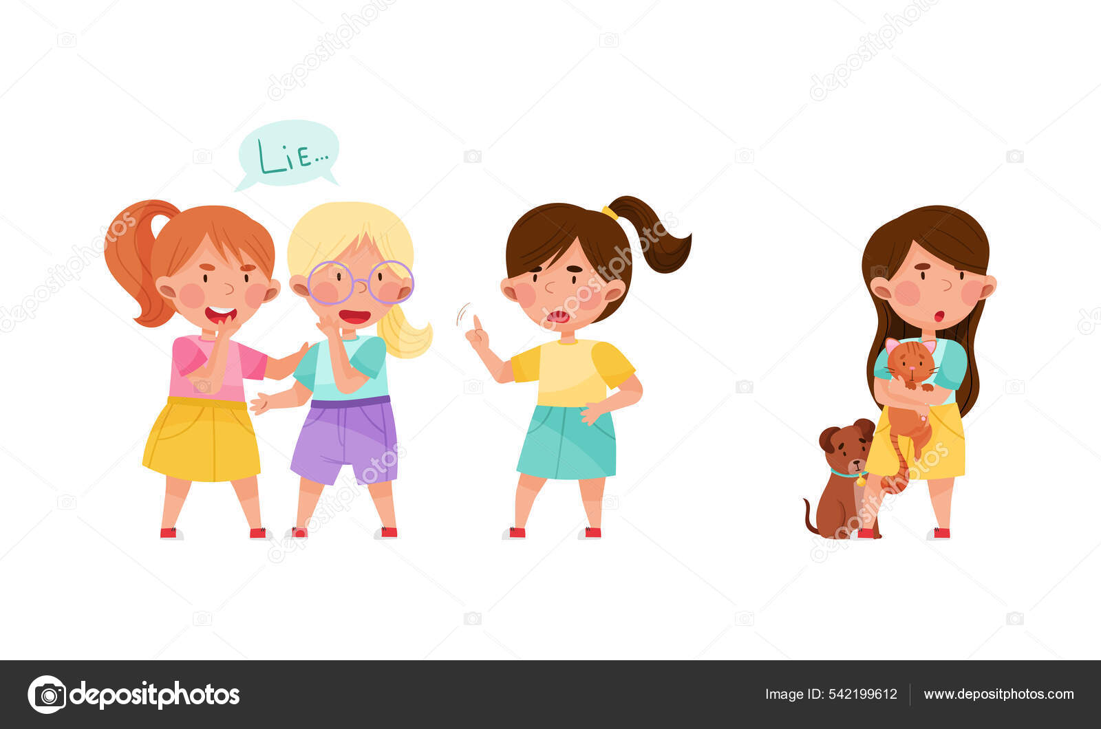 Niños honestos y justos. Chica acusando a sus amigos de mentir ...