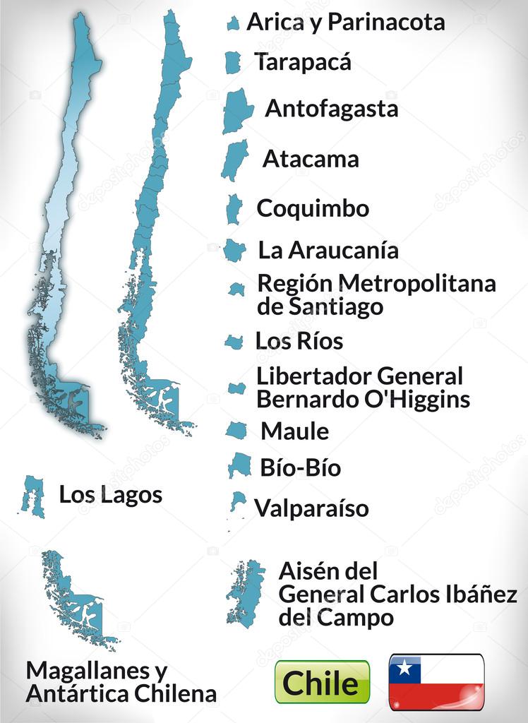 Mapa de Chile con fronteras en azul 2024