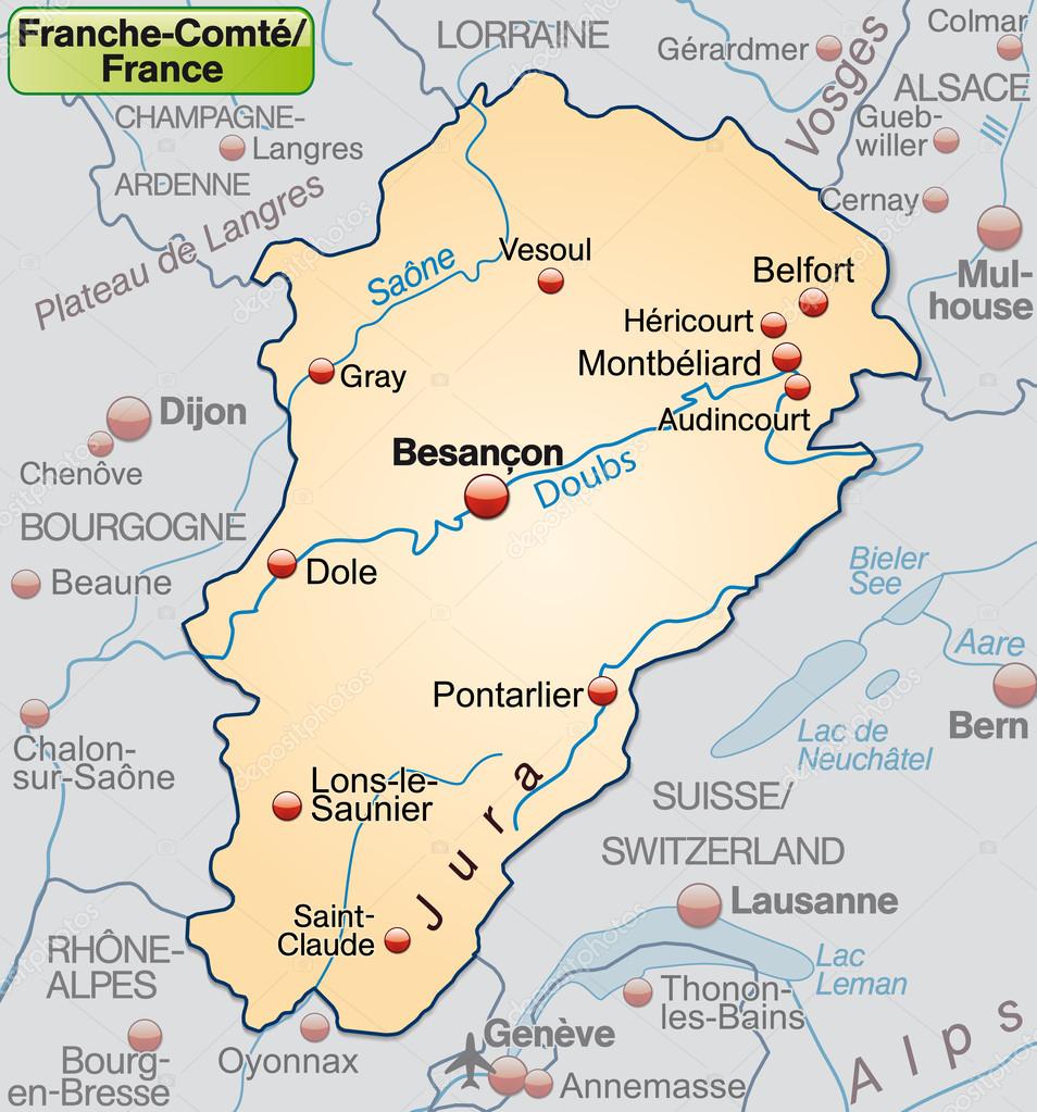Carte de Franche-Comté — Image vectorielle artalis © #40923909