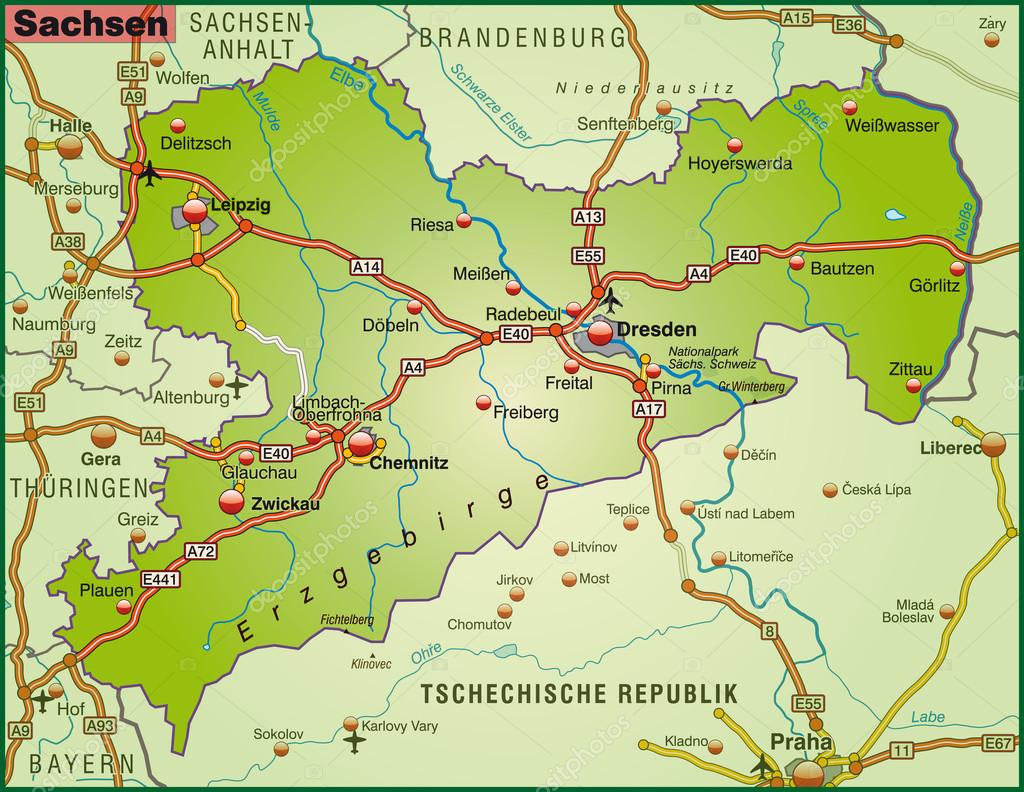 Karte von sachsen — Stockvektor © artalis #40925537