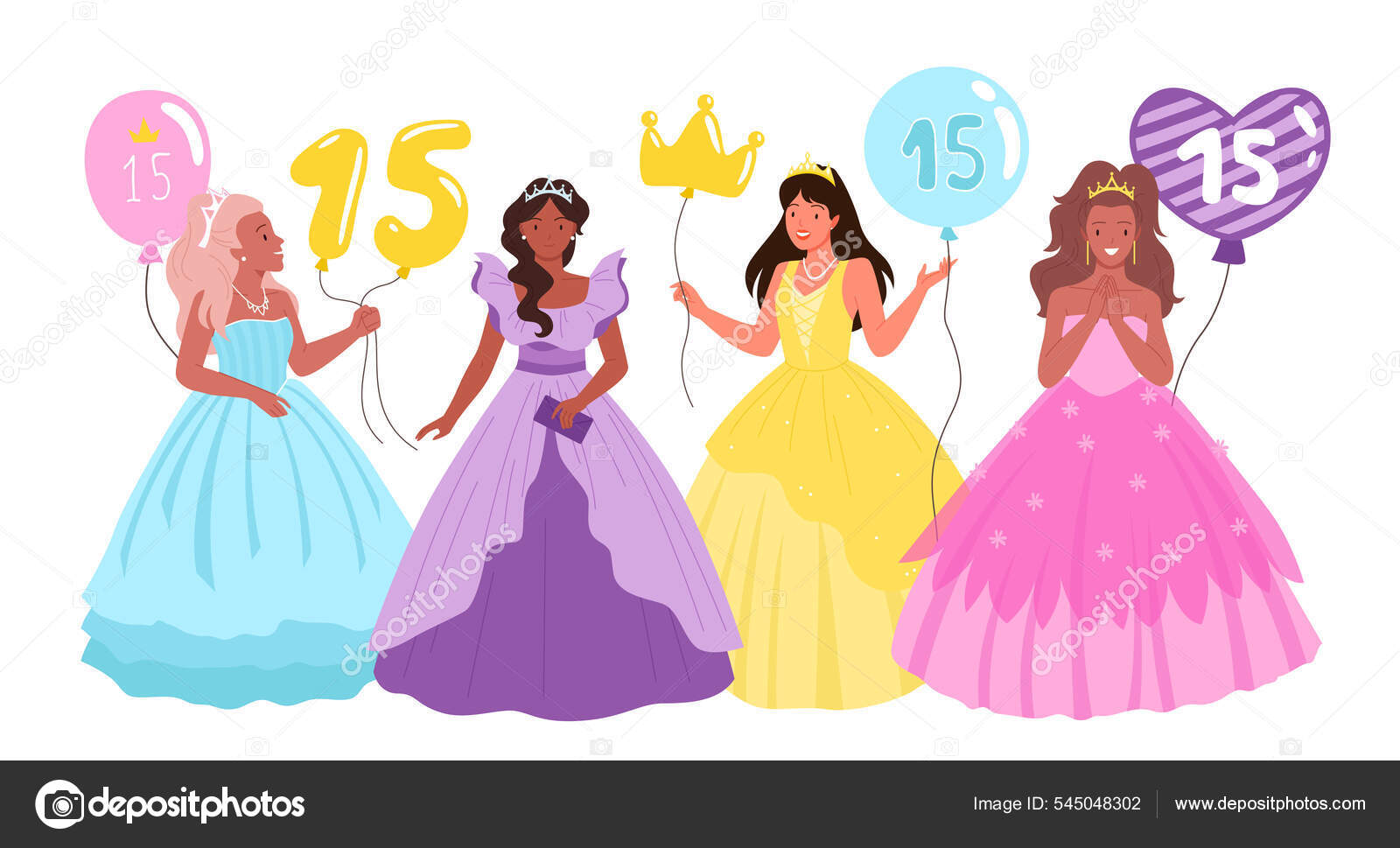 Quinceañera, fiesta de cumpleaños con chicas guapas, personajes ...
